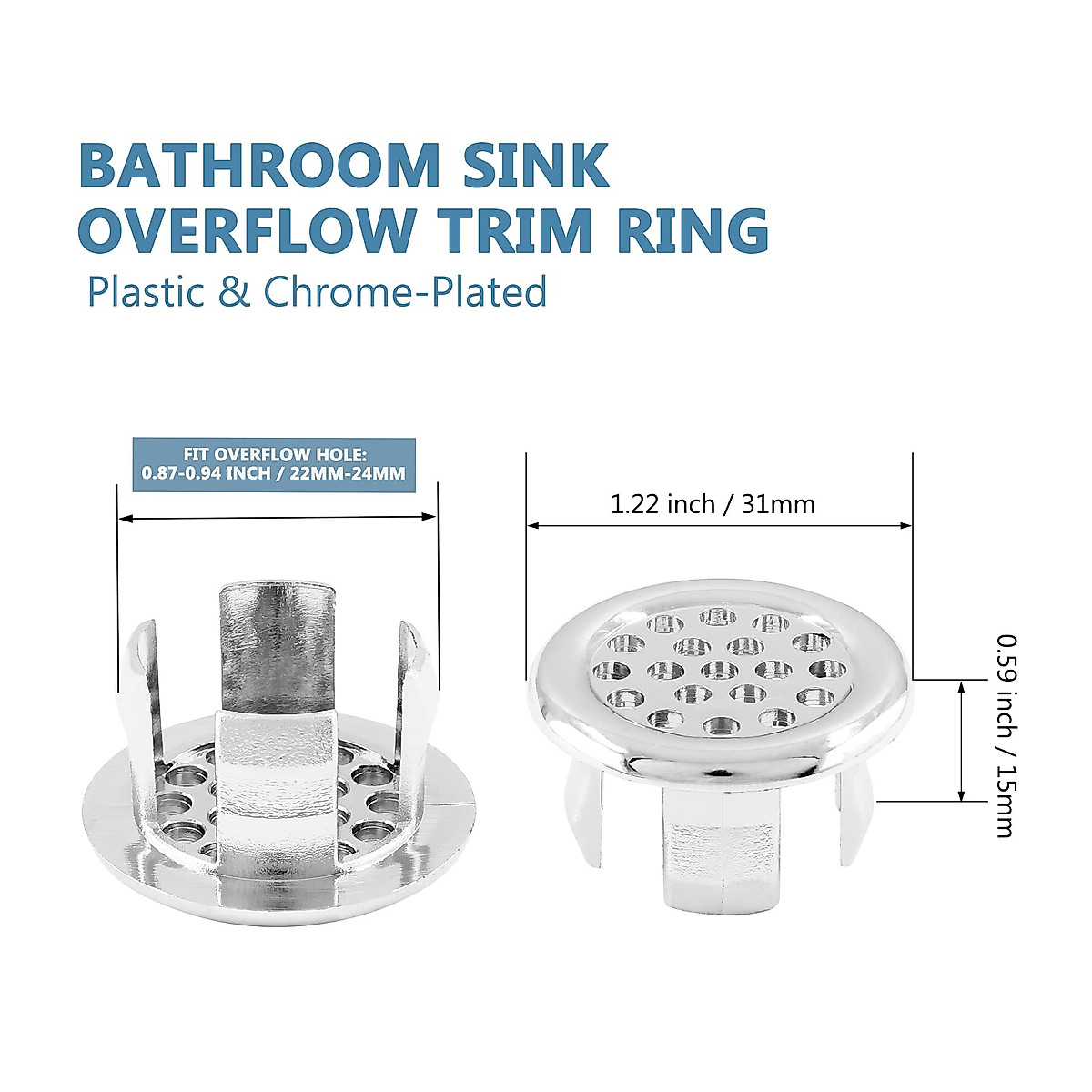 Qjaiune 3 Pack Bathroom Sink Overflow Trim Ring, Electroplating Chrome Overflow Drain Cover Round Basin Cover, Vanity Sink Overflow Cap Small Sink Insert, Plastic Mesh Hole Trim Ring for Kitchen