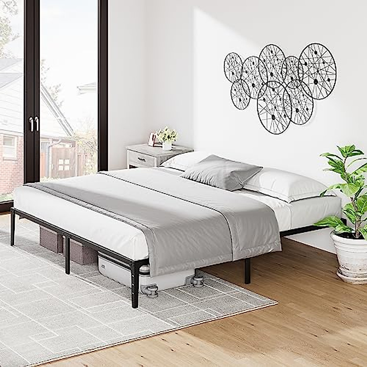 IDEALHOUSE 14 Inch King Bed Frame with Storage, Metal Platform Bed Frame King Size, Sturdy Steel Slats Support Mattress Foundation No Box Spring Needed, Black