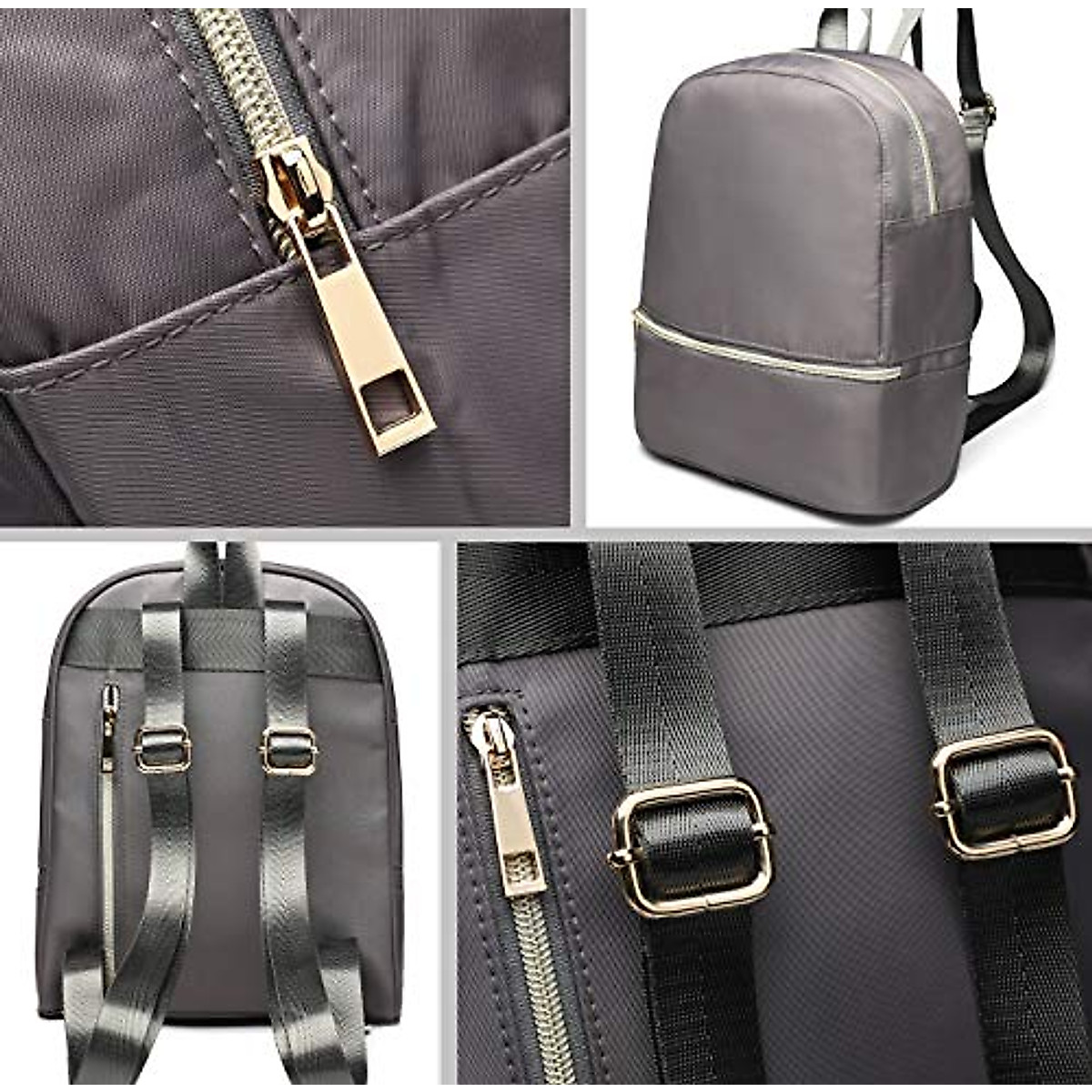 MEB My Ever Bag Lightweight 11.5" Nylon Mini Backpack for Women with hidden anti theft pocket on the back | waterproof | Mochila de Mujer (Gray)