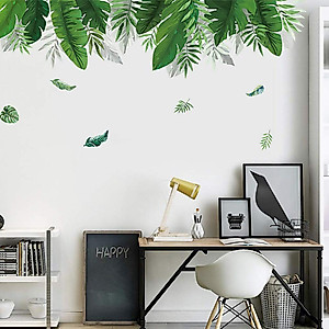 RuiHome Tropical Palm Leaves Wall Sticker Green Plants Removable Art Decal for Living Room Baby Kids Bedroom Kitchen Cafe Shops