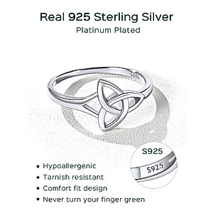 ChicSilver 925 Sterling Silver Ring for Women Triquetra Celtic Knot Promise Ring Simple Classic Irish Eternity Wedding Band Size 7