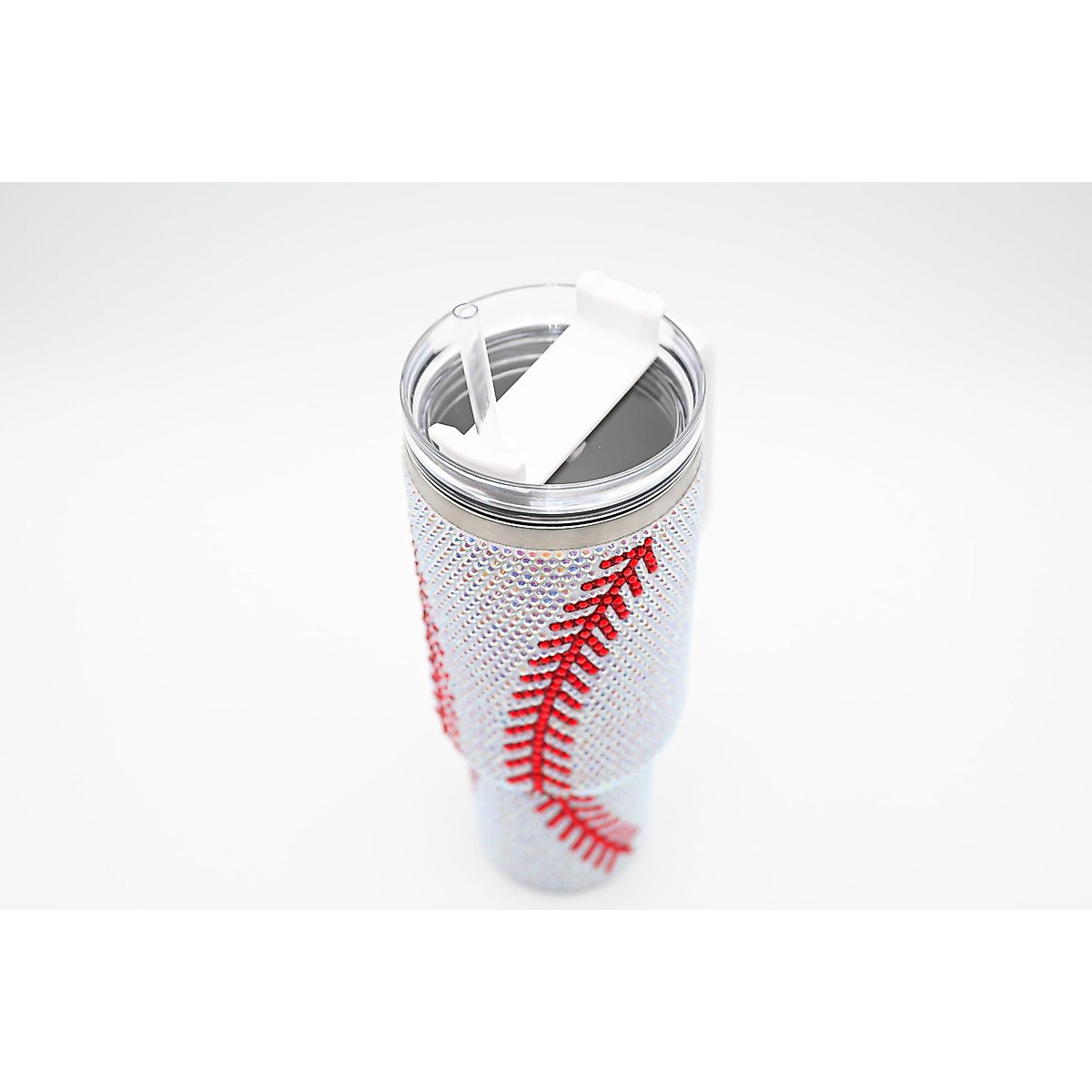 SEM LIFE 40 Oz Rhinestone Bling Tumbler Cup with Handle and Straw (BASEBALL), Stainless Steel and Double Wall Insulated