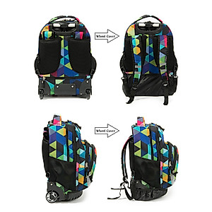 Tilami Rolling Backpack Armor Luggage School Travel Book Laptop 18 Inch Multifunction Wheeled Backpack for Students … (Blue Geometric 1)