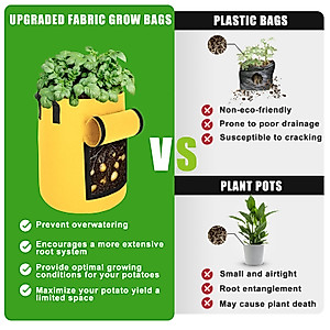 HYH 6 Pack 10 Gallon Potato Grow Bags with Flap Colorful Plant Grow Bags for Growing Potatoes Heavy Duty Thickened Nonwoven Fabric Grow Bags Pots Gardening Vegetable Growing Bags with Durable Handles