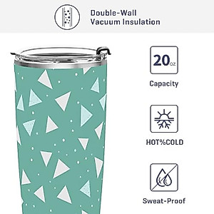 Green Cute Triangle Stainless Steel mugs for hot and cold with Straw Leak Resistant Flip travel mug for Water, Iced Tea or Coffee reusable insulated tumbler 20 OZ