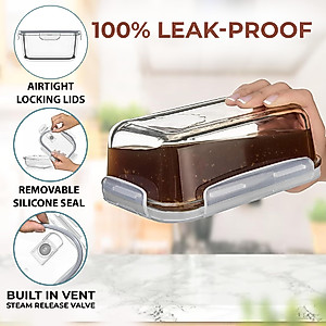 Razab 2700 ml / 92 Oz Large Glass Food Storage Containers with Vented Lids, BPA Free, Snap Locking Airtight & Leakproof Lids - Ideal for Baking, Casserole & Roasting - Freezer, Microwave & Oven Safe