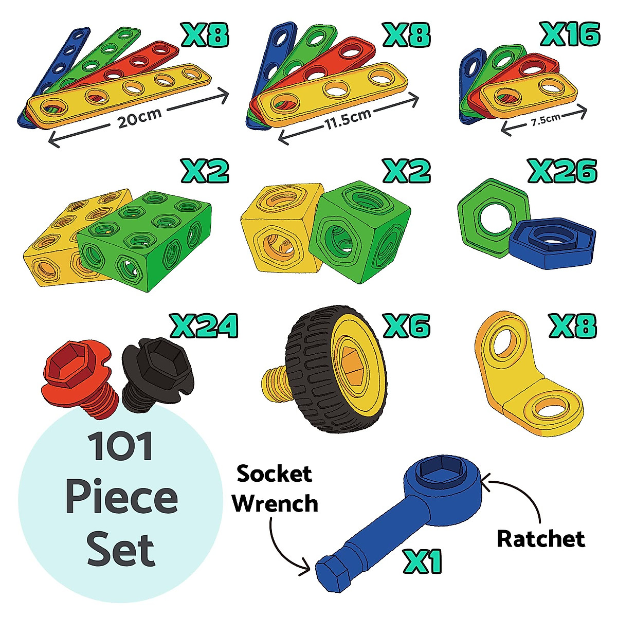 SUPA STEM Bolt Builders Kids Building Blocks | 101 Pcs Kids Building Toys | Nuts and Bolts Construction Toy Building Sets | Educational Toys for 3 Year Old Boys and Girls and Up | Ages 3 4 5 6 7 8 +