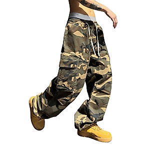 Verdusa Men's Drawstring Waist Camo Print Cargo Pants Sweatpants Workout Joggers Army Green M