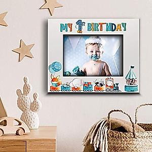 BELLA BUSTA-My 1st Birthday-Baby Boy, Baby Girl First Birthday-UV Print Gloss White Picture Frame (Boy, 5x7 Horizontal)