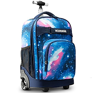 WEISHENGDA 18 inches Wheeled Rolling Backpack for Adults and School Students Books Travel Bag, Blue Sky