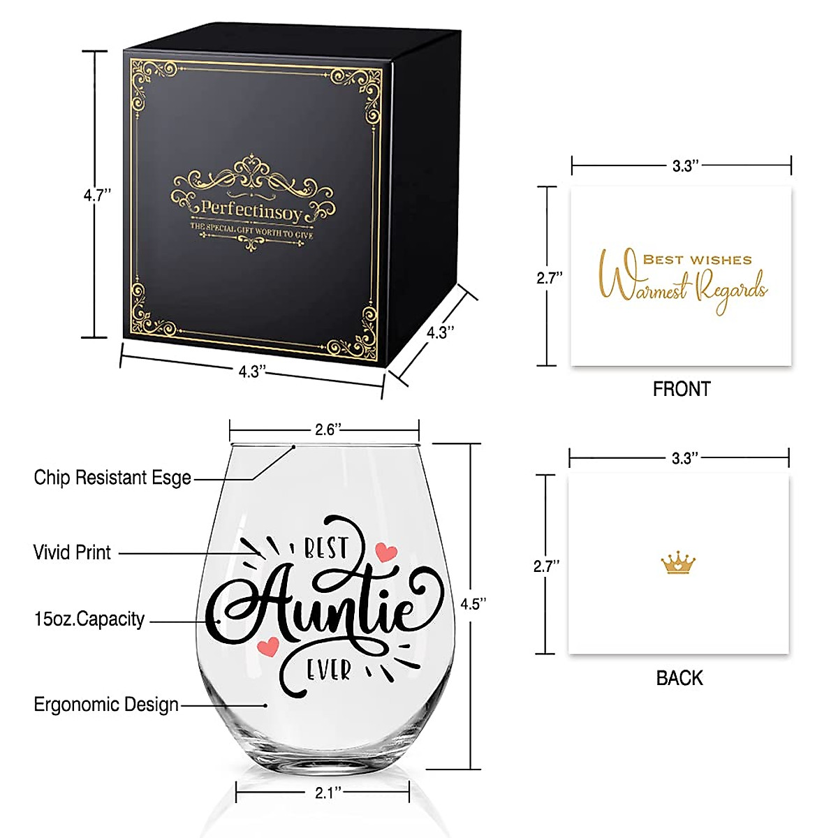 Perfectinsoy Best Aunt Ever Wine Glass with Gift Box, Auntie Gifts, Best Auntie Ever Gift, Baby Announcement, Funny Auntie Birthday Gifts for New Aunt, Aunt, Woman, Sister, Perfect Aunt Gift …