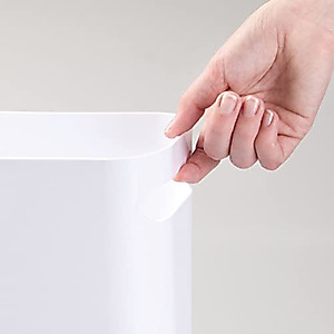 mDesign Plastic Slim Large 2.5 Gallon Trash Can Wastebasket, Classic Garbage Container Recycle Bin for Bathroom, Bedroom, Kitchen, Home Office, Outdoor Waste, Recycling, Aura Collection, 2 Pack, White