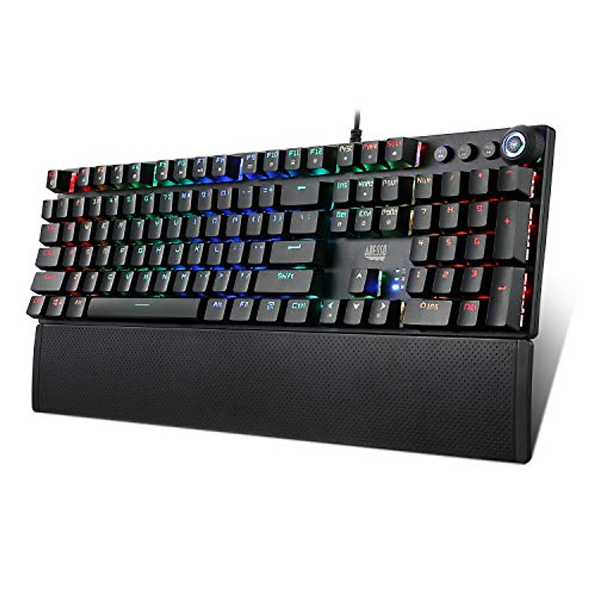 Adesso RGB Programmable Mechanical Gaming Keyboard with Detachable Magnetic Palmrest, 108 Keys, Black