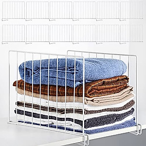 SEHERTIWY Shelf Dividers, 12 Pack Metal Closets Shelves Organizer, Wood Shelf Divider for Clothes, Book and Bedroom Organization