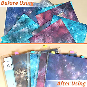 Anvin 12 Pcs Scrapbook Paper Storage Organizer for 12 x 12 Inch Paper with 60 Pcs Sticky Index Tabs Waterproof Individual Top Loading Files for Separating Scrapbook Paper, Vinyl Paper, Craft Paper