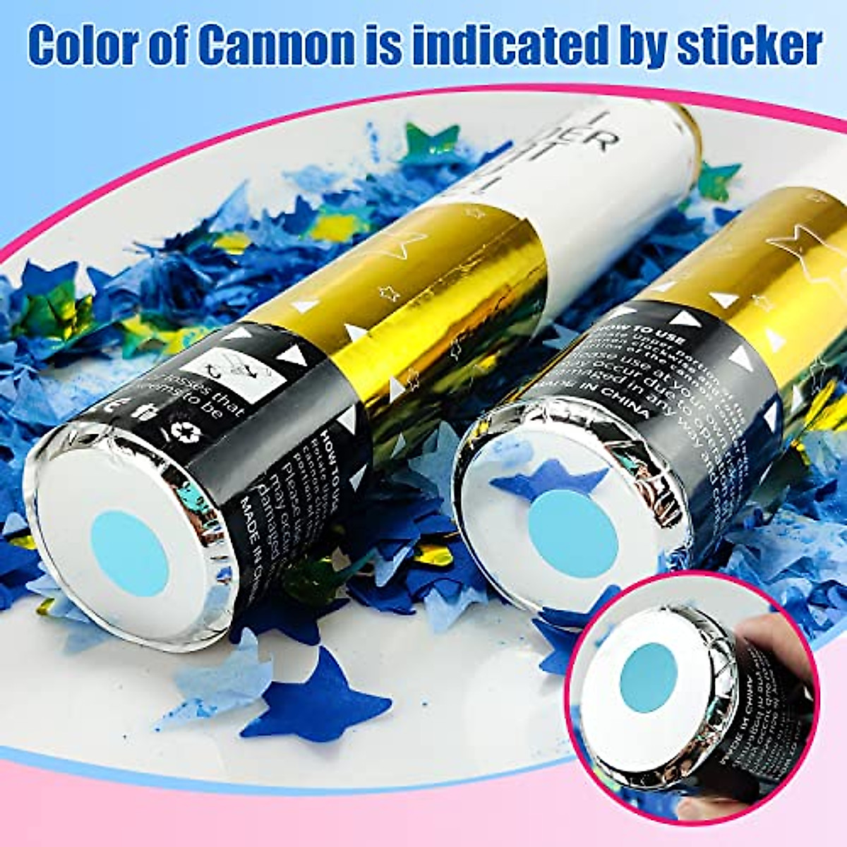 Workkeep Gender Reveal Confetti Powder Cannon - Set of 4 - Blue Only for Baby Boy with Blue Confetti Cannon Smoke Bombs, Gender Reveal Poppers with Gender Reveal Decorations Party Poppers