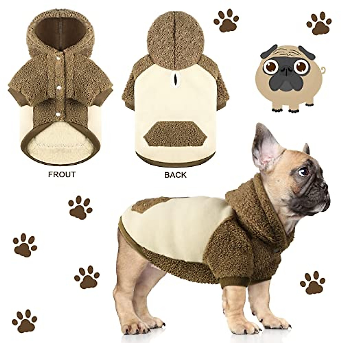 Fuzzy Thick Dog Winter Clothes Dog Hoodie Thermal Coat Doggie Clothes Dog Clothes Boy Dog Jacket Puppy Outfit Small Girl Dog Clothes (Large)