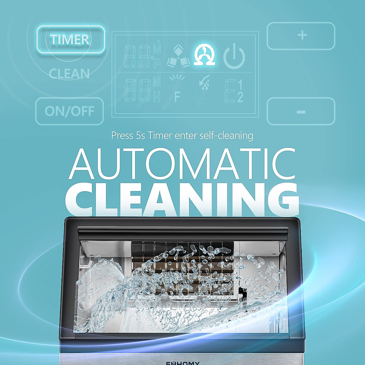 EUHOMY Commercial Ice Maker Machine - 99lbs Daily Production, 33lbs Ice Storage, Stainless Steel Freestanding & Under Counter Ice Maker, Ideal Ice Maker for Home/Bar/Restaurant/Outdoor Activities