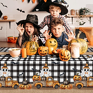 Haooryx 3 Packs Halloween Party Little Boo Tablecloth Decoration Set, Cute Ghost Bat Pumpkin Disposable Plastic Tablecloth, Cartoon Plaid Table Cover for Halloween Table Decor Party Supplies