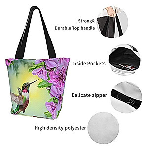 antcreptson Hummingbird Bird Pink Flower Shoulder Tote Bag Purse Top Handle Satchel Handbag for Women Work School Travel Business Shopping Casual