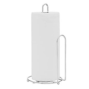 Free-Standing Paper Towel Holder with Easy-Tear Arm (Chrome), by Home Basics | Countertop Paper Towel Holder with Non-Skid Feet | Kitchen Paper Towels Holder