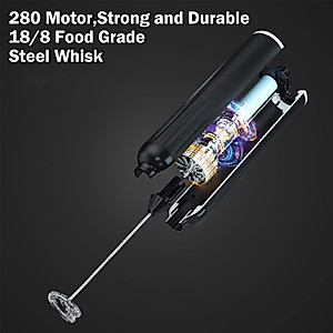 Milk Frother Handheld,3-Speed Rechargeable Coffee Foamer Drink Whisk with 3 Stainless Steel Heads Electric USB C Whisk for Coffee, Latte, Cappuccino, Hot Chocolate, Protein,Egg light Black