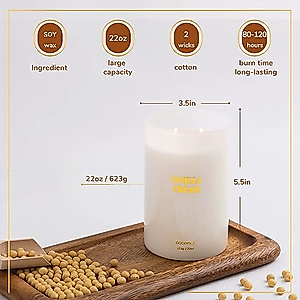 Goodpick Vanilla Scented Candles 22 oz, Luxury Aromatherapy Candles for Home, 2-Wick Soy Candle, Large Jar Candles Gifts for Women, Bath Gift, Christmas, Birthday, 120 Hours Burn Time