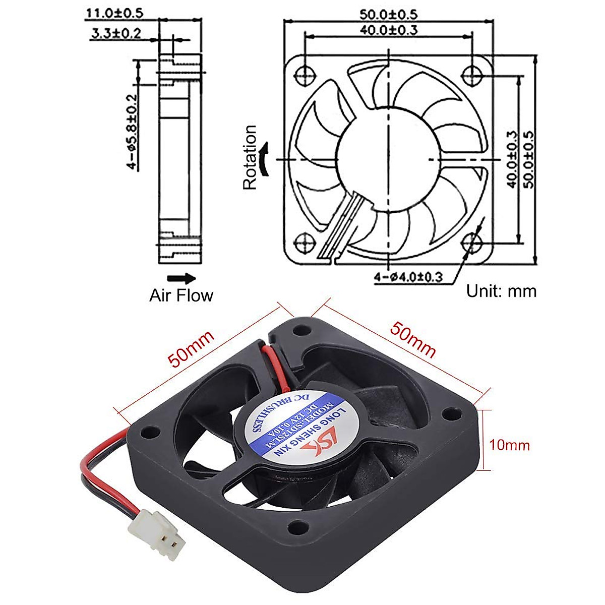 2 PCS Brushless Cooling Fan, Icstation DC Cooling Fan 50mm x 50mm x 10mm 5010 12V 2 Pin Fan 0.1A for 3D Printer Computer Case Fan