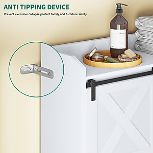 YITAHOME Over The Toilet Storage Cabinet, Farmhouse Storage Cabinet with Sliding Door, Infrared Sensor Light, Home Space-Saving Toilet Rack for Bathroom, Restroom, Laundry, White