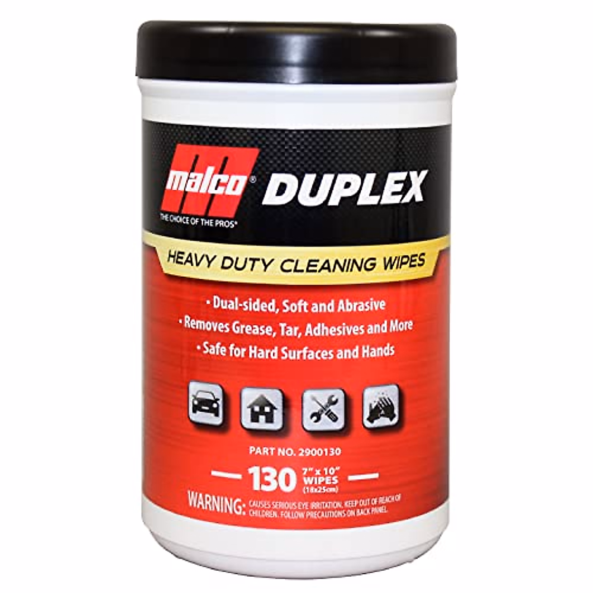 Malco Duplex Heavy Duty Cleaning Wipes for Home and Auto - Dual Sided Textured, Wet Wipes/Removes Grease, Tar, Paint, Oil, Dirt/No Residue/Safe for Hands/Made in USA (130 Wipes)