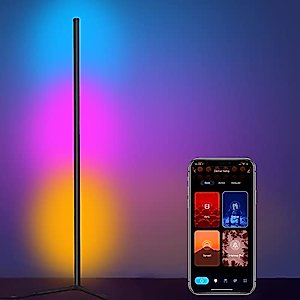 HEYWASAI Corner Modern Floor Lamp, Color Changing Dimmable Led Corner Floor Lamp Control Through App, RGBIC Corner Lamp DC 12v, Music Sync Timing, Lighting Modes Corner Led Lamp for All Rooms
