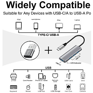 BaseNew USB C to USB Hub,USB C Male to USB Female Hub,USB Female 3.0 Hub Adapter,USB to USBC-C Adapter,USB C Female to USB Male Adapter for MacBook Pro,iPad,iMac,Samsung Galaxy,Cellphone and Tablet