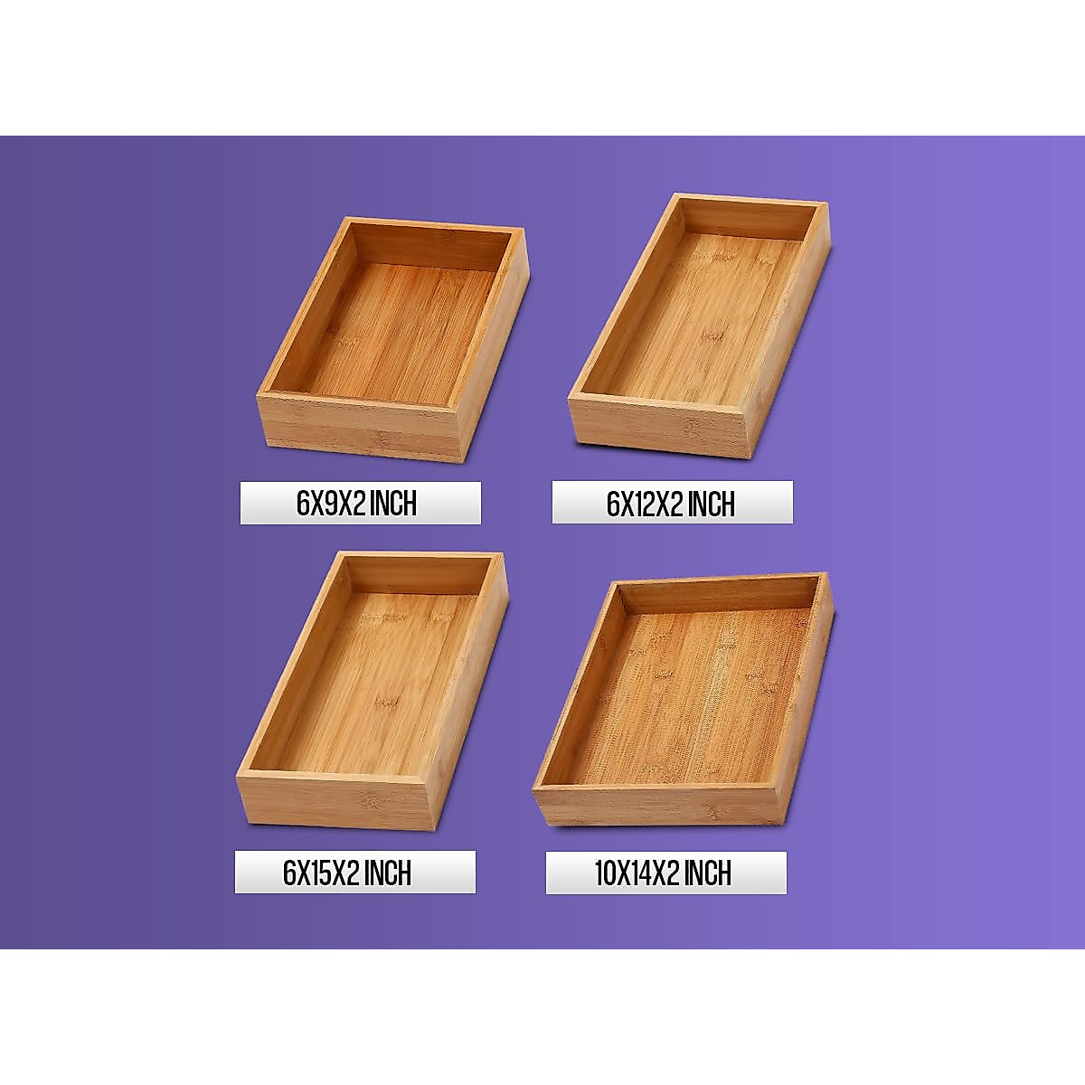 YBM Home Bamboo Drawer Organizer Storage Box for Kitchen Drawer, Junk Drawer, Office, Bedroom, Children Room, Craft, Sewing, and Bathroom, 3x12x2 inch