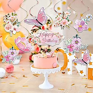 YOOOOXV Flower Birthday Party Decoration, Flower Butterfly Hanging Swirl For Party, Event, Rose Pink Hanging Streamers 13pcs (Hanging Swirl)