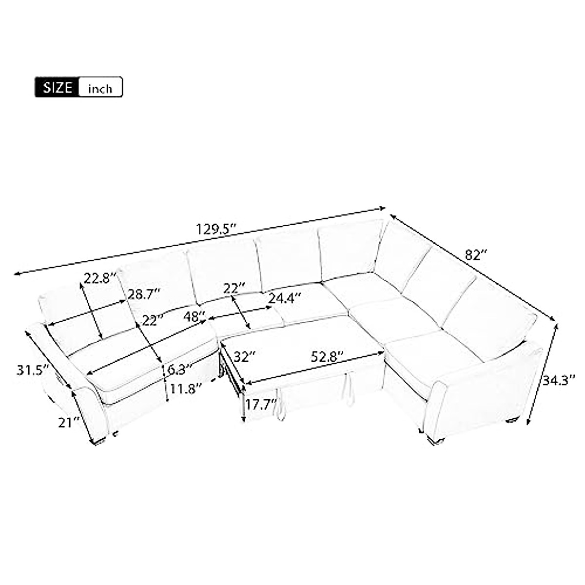 P PURLOVE Sectional Sofa for Living Room, Sectional Sleeper Sofa with Pull-Out Bed, Modern Couch with USB Charging Port, Upholstered L-Shaped Sofa Couch for Bedroom, Large Space(Gray)