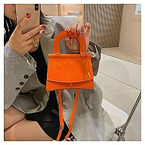Tngan Women PU Evening Clutch Patent Leather Handbag Fashion Candy Color Shoulder Bag Crossbody, Orange Large