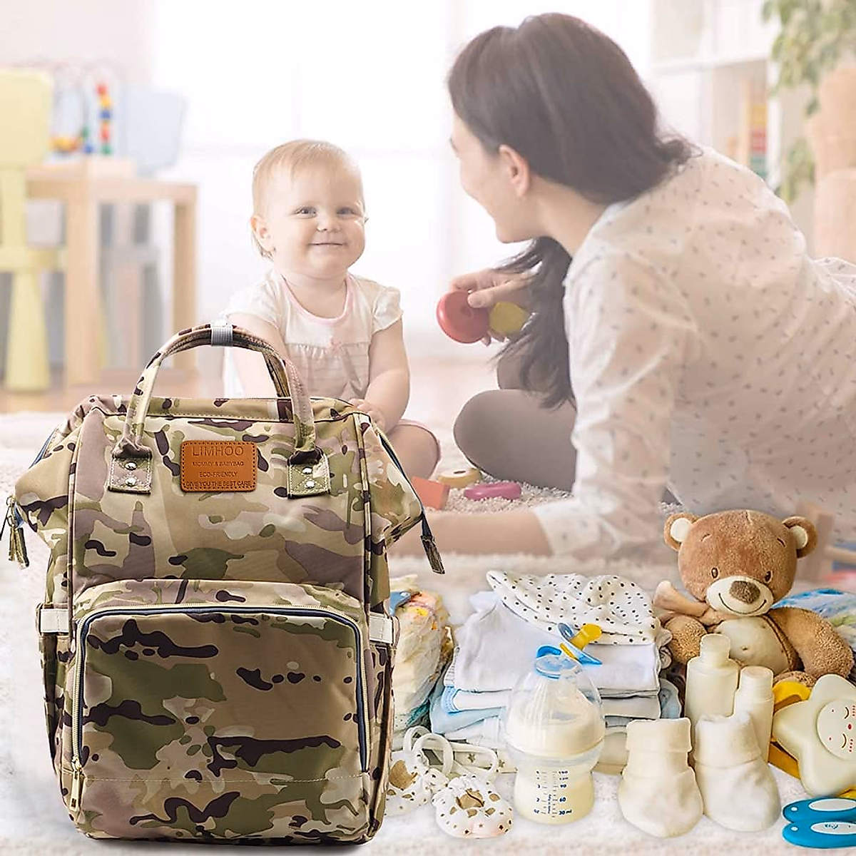 Limhoo Diaper Bag Backpack for Men Dad, Waterproof Large Canvas Camo Nappy Bags, Baby Care Bag (Camo)
