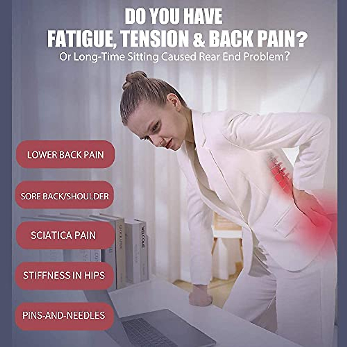 matvio Seat Cushion Pillow for Office Chair - Magnetic Fabric Inner Cover Memory Foam Coccyx Pad - Tailbone, Sciatica, Lower Back Pain Relief Cushion - Contoured Posture Corrector for Sitting