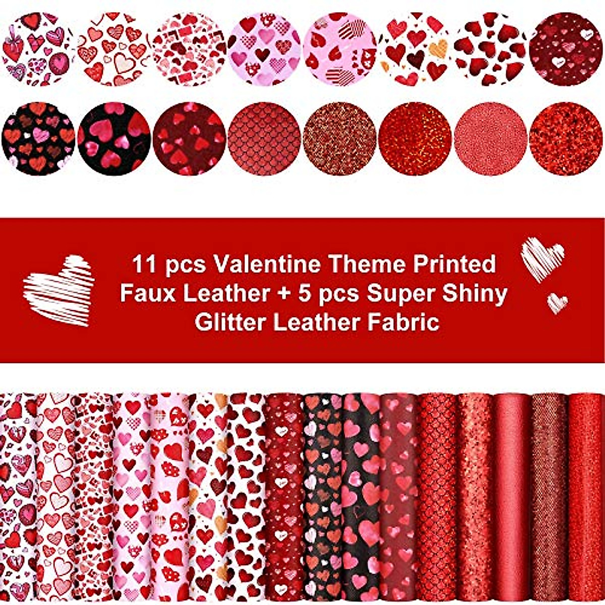 16 Pieces Valentine's Day Heart Faux Leather Sheets DIY Heart Pattern Leather Fabric Red and Pink Print Leather Sheet 6.3 x 8.3 Inch for Valentine's Day Crafts Sewing Decor Making Supplies