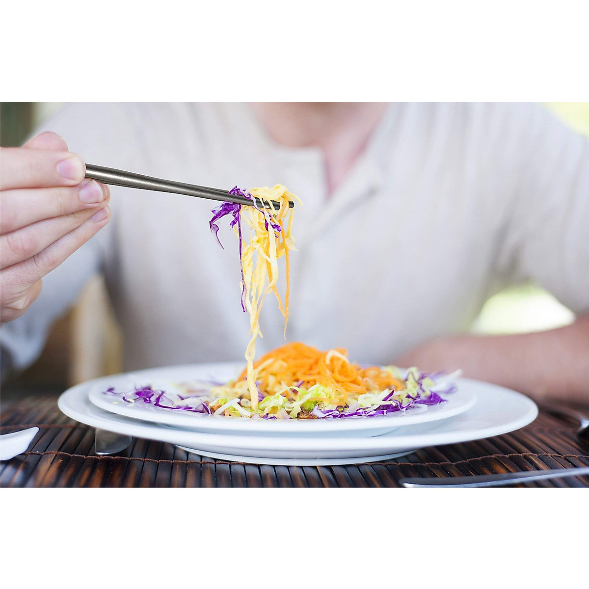 finessCity Chopsticks, 1 Pair of Chopstick, Titanium Chopsticks with Aluminium Case (Pink)