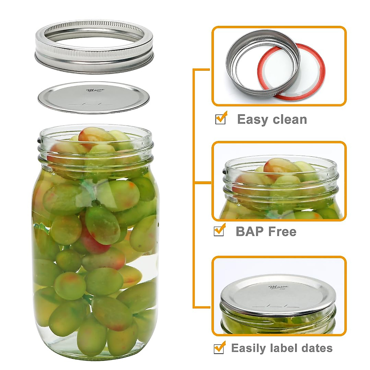 Woaiwo-q Wide Mouth Mason Jars Set, 32oz Clear Glass Jars 4-Pack for Storage, Overnight Oats, Snacks, Jam or Jelly,Canning,Fermenting,Pickling,DIY Projects…