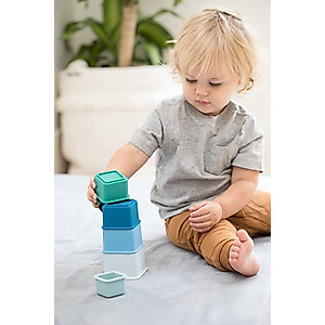 Bella Tunno Happy Stacks - Baby Stacking Cups, Montessori Silicone Baby Toys for Playtime and Development, Fun Educational Toys for Gross Motor Skills, Sorting, Counting and More, Cool Blue