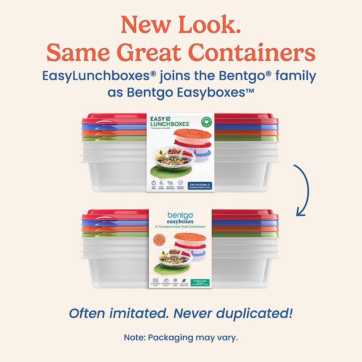 EasyLunchboxes® - Oval Lunch Boxes - Reusable 4-Compartment Food Containers for Work, Travel and Meal Prep, Set of 4, (Classic)