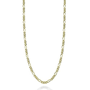 Miabella Solid 18K Gold Over Sterling Silver Italian 2.3mm Diamond-Cut Figaro Link Chain Necklace for Women Men, 925 Made in Italy (Length 18 Inch (Small))