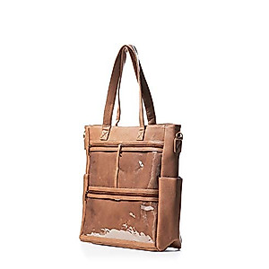 Camel Color Vegan Leather Tote Display Bag for Direct Sales Enamel Pins | Clear Pocket ITA Product Display Marketing Bags | Gift for Color Nail Strips Wow Senegence Essential Oils Bag LipSense