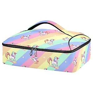 Kcldeci Insulated Thermal Food Carrier Insulated Casserole Carrier for Hot or Cold Food,Unicorn Vector Pattern Graphic Design Insulated Tote Bag for Potluck Cookouts Parties Picnic,Lasagna Lugger