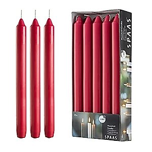 10 Pack Straight Unscented Red Candles - 9.5 Inch Tall Candle Sticks - Dripless Long Burning Candles for Dinner Table, Weddings, Home Decoration, Holidays - 8 Hour Burn Time