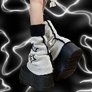BXCNCKD Gothic Skull Print Two Side Wear Knitted Leg Warmers Socks Y2k Star Punk Girls Japanese Kawaii Streetwear Leg Cover (One size,Star skull)