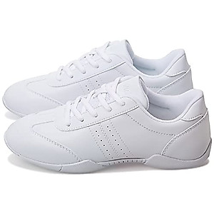 BAXINIER Youth Girls White Cheerleading Dancing Shoes Athletic Training Tennis Walking Breathable Competition Cheer Sneakers - White 2 Little Kid