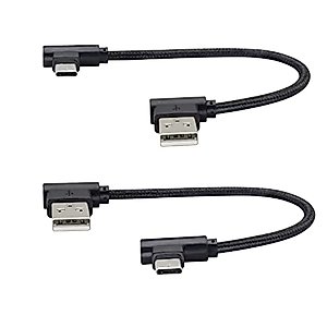 HCFeng Double Elbow Type C Cable Right Angle Nylon Braided USB 2.0A to USB C Cable Type C 90°to USB A 90°Left Elbow Fast Charging Cable Compatible with Type-C Port Device [2Pack/0.6ft]